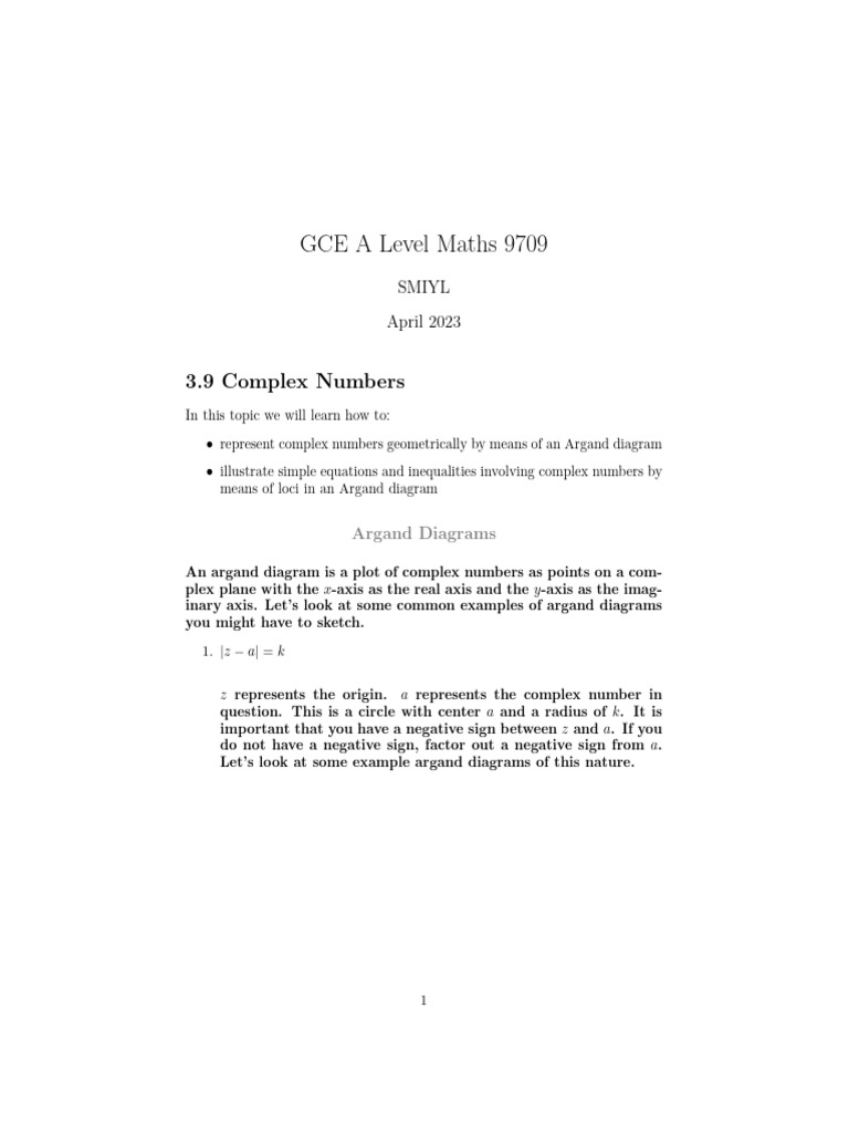 Argand Diagrams for Complex Numbers | PDF | Complex Number | Circle