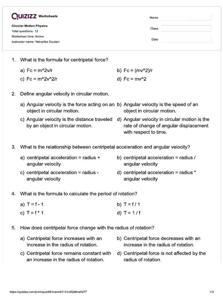 Circular Motion - Grade-12 | PDF