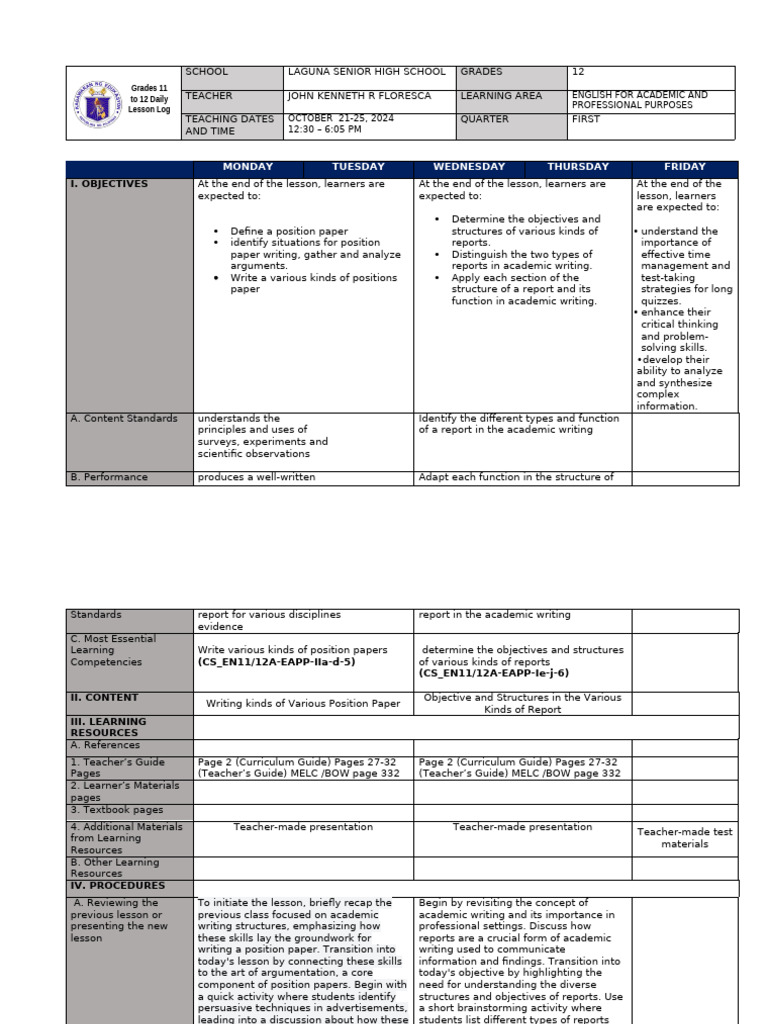 DLL Position Paper and Objective and Structures of Various Kinds of ...