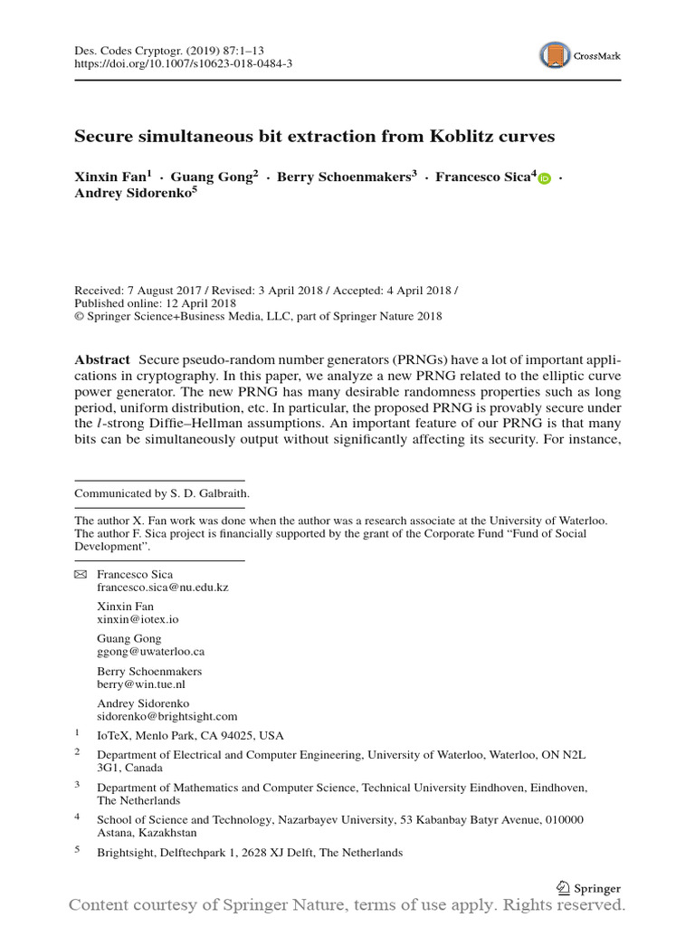 Secure Simultaneous Bit Extraction From Koblitz Cu | PDF | Cryptography | Mathematics