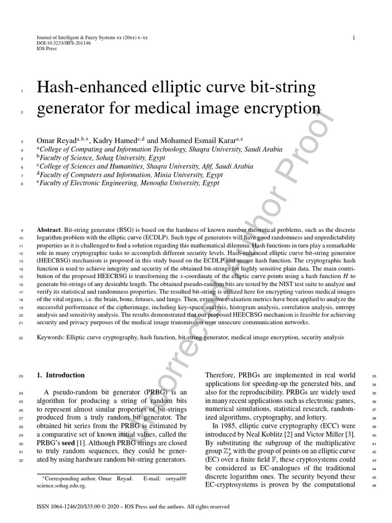 Hash-Enhanced Elliptic Curve Bit-String Generator For Medical Image Encryption | PDF ...
