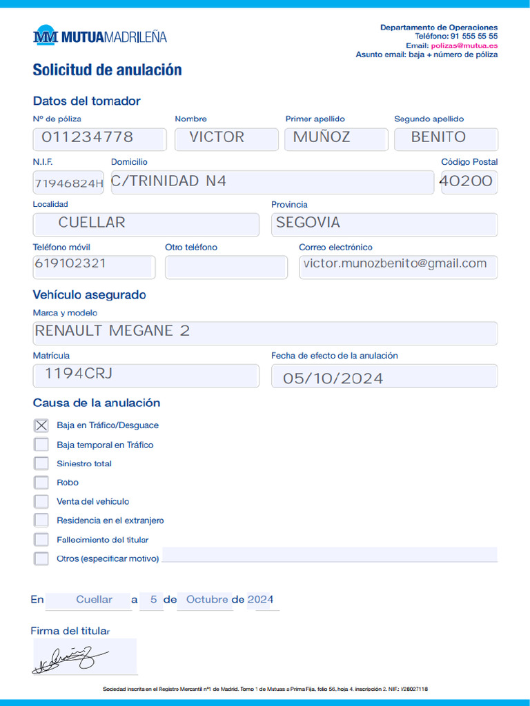 Formulario Anulación Mutua | PDF