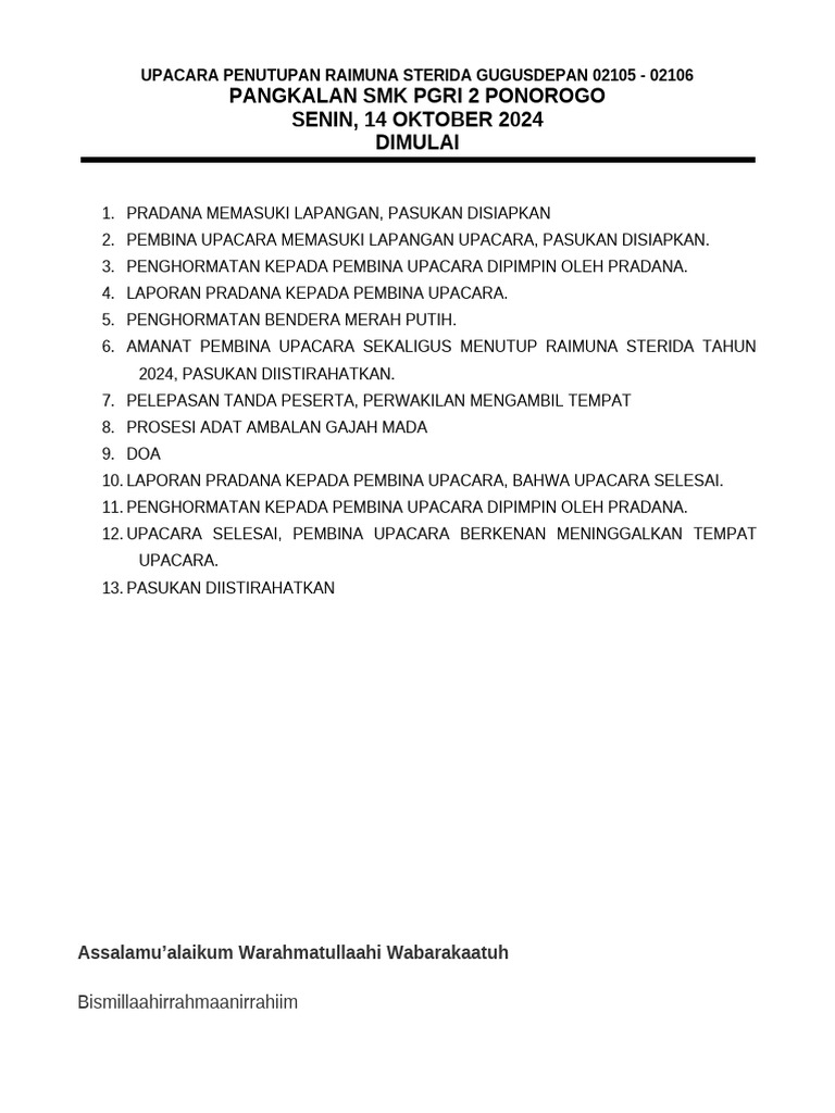 3 Susunan Upacara Penutupan Perjusami | PDF
