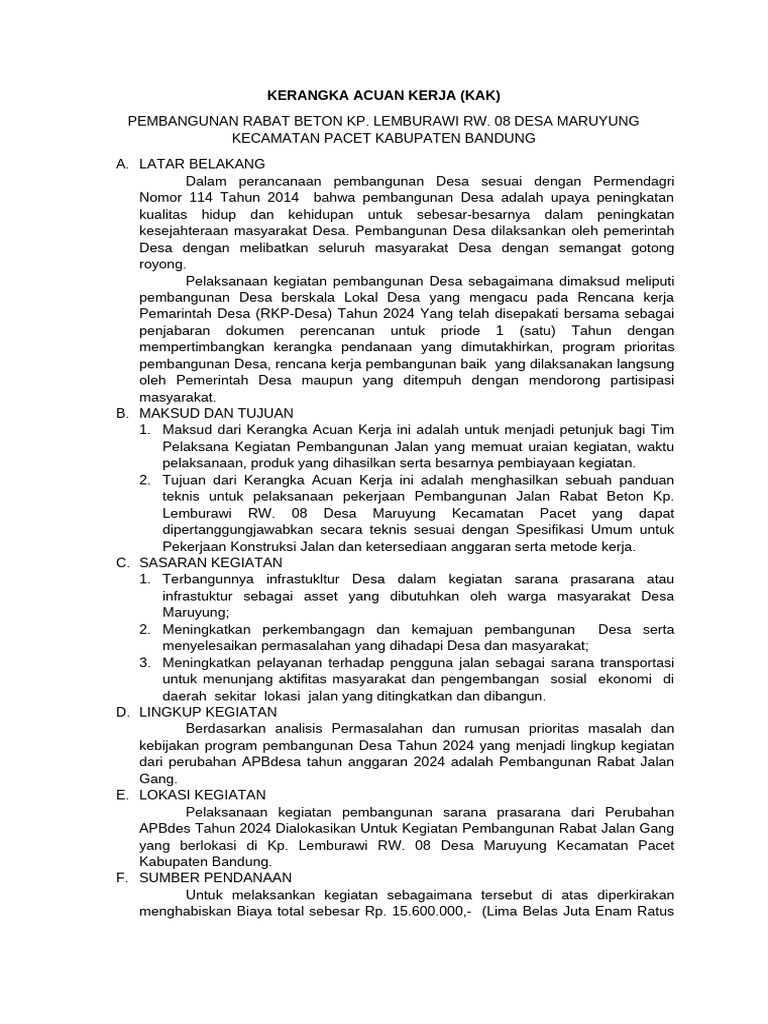 Kak Rabat Beton 2024 Rw. 08 | PDF | Bisnis | Seni