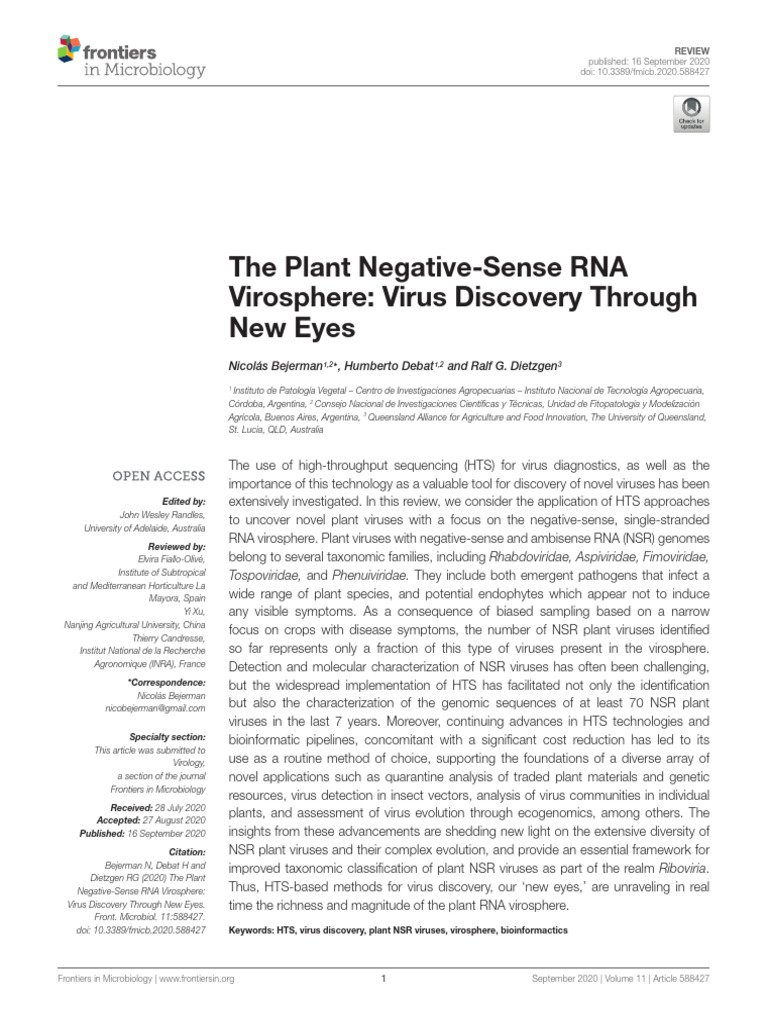 The Plant Negative-Sense RNA Virosphere | PDF | Virus | Dna Sequencing