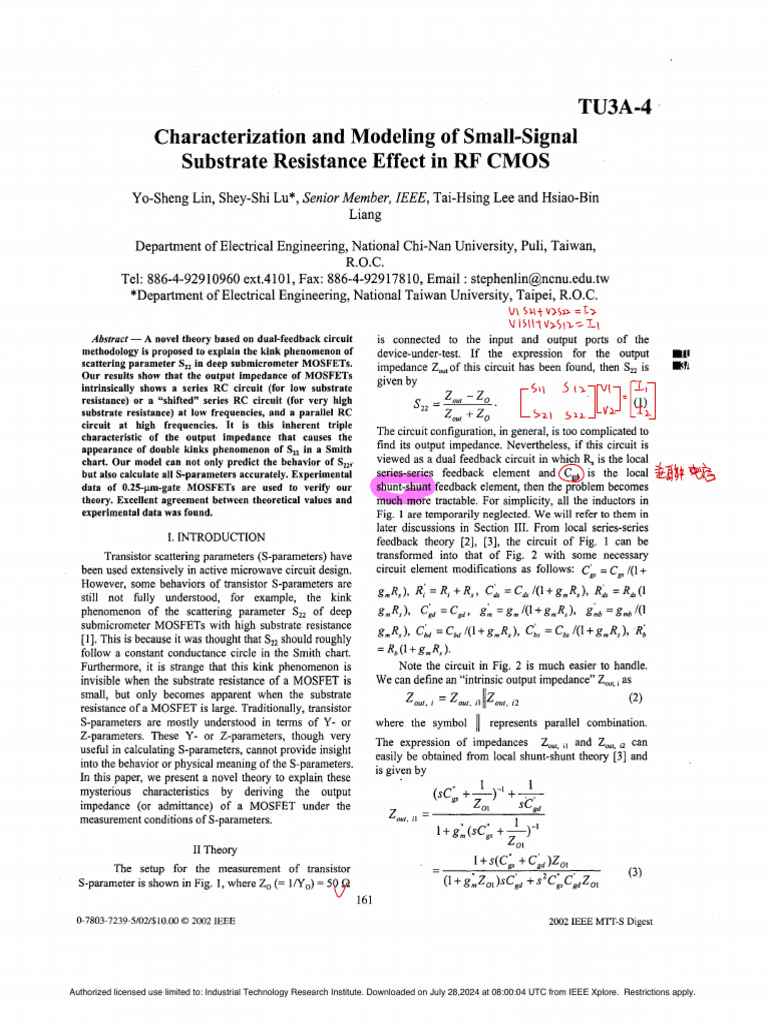 Characterization and Modeling of Small-Signal Substrate Resistance Effect in RF CMOS | PDF ...