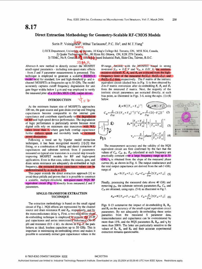 Direct Extraction Methodology For Geometry-Scalable RF-CMOS Models ...