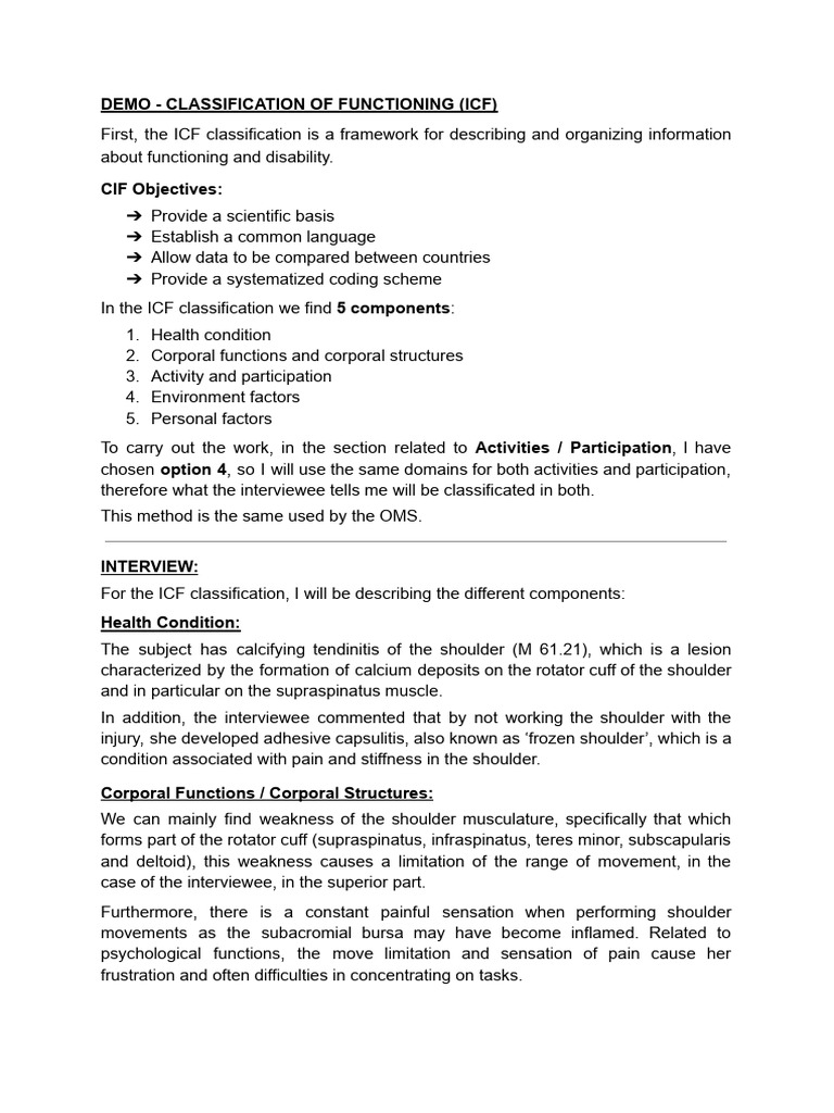 Practica 1 - ICF Classification | PDF | Shoulder | Musculoskeletal System