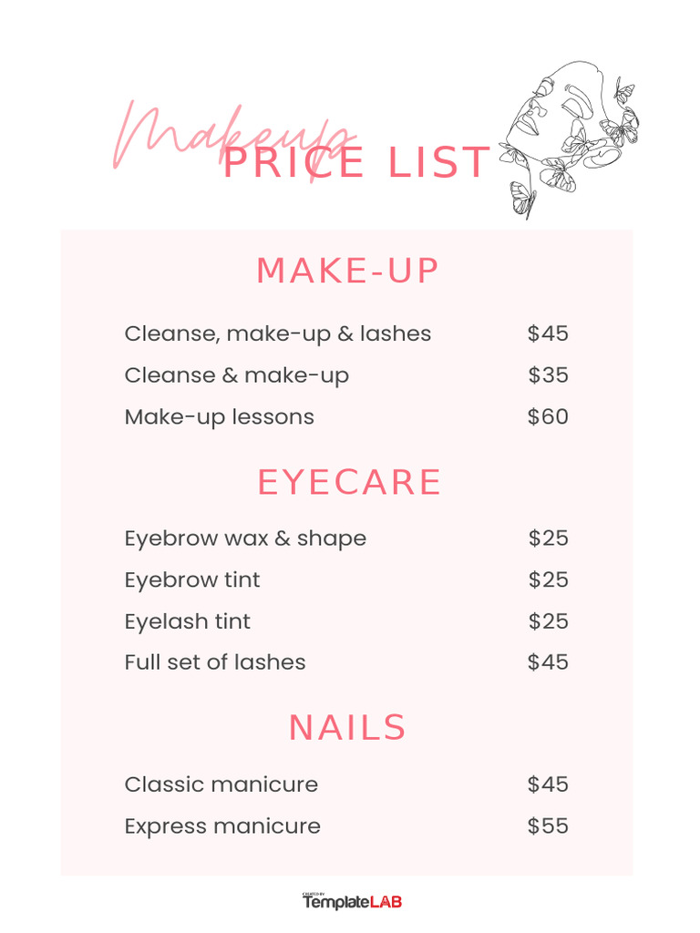 Makeup Price List Template | PDF