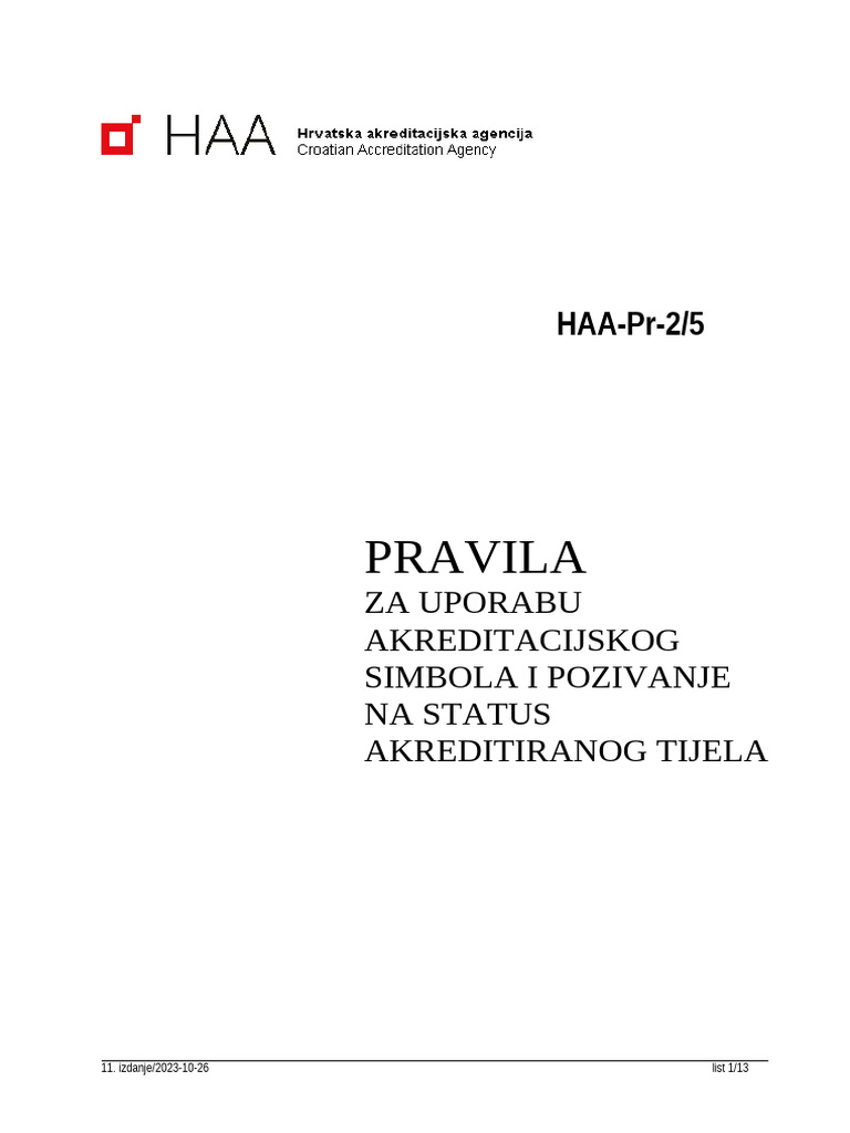 HAA PR 2 5 Pravila Za Uporabu Akreditacijskog Simbola I Pozivanje Na Status Akreditiranog Tijela ...