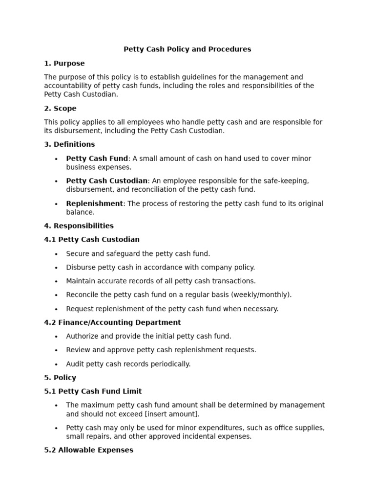Petty Cash Policy and Procedures | PDF | Cash | Expense