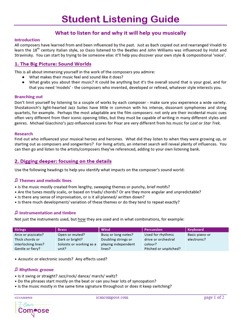 ICC Student Listening Guide | PDF | String Instruments | Chord (Music)