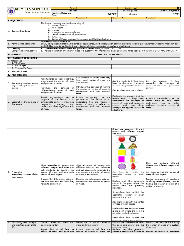 Gen Phy 1 Quarter 1 Week 7 | PDF | Center Of Mass | Mass