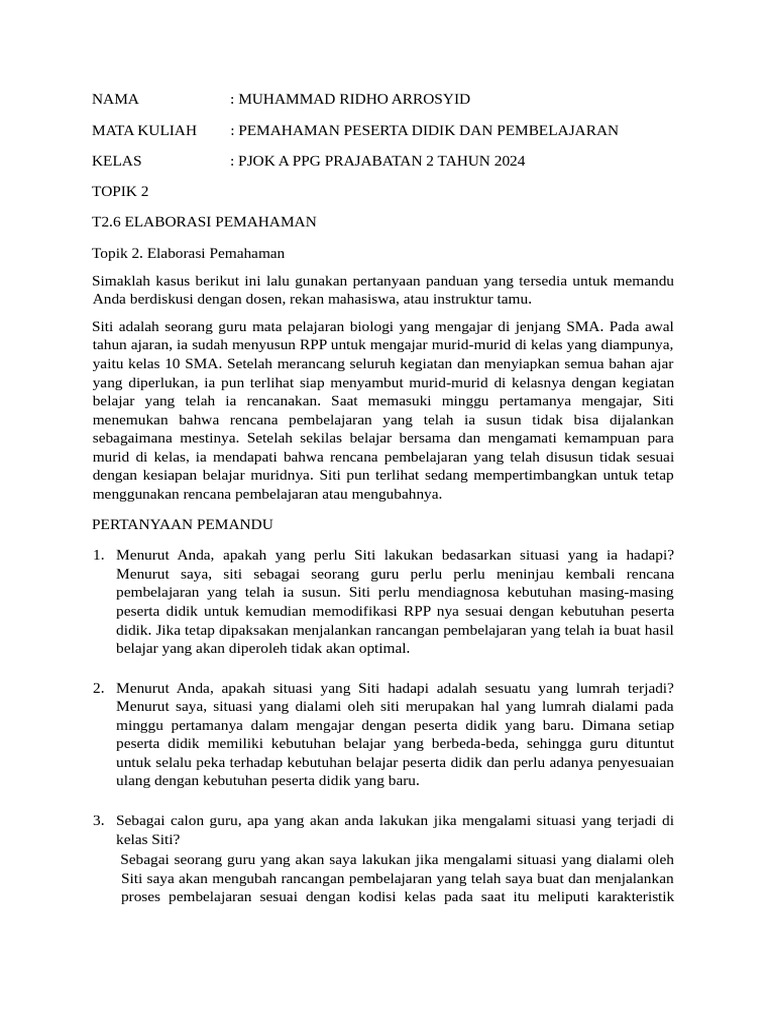 T2.6 Elaborasi Pemahaman - PPDP - Kel 5 - M Ridho A - Pjok A PPG 2024 | PDF