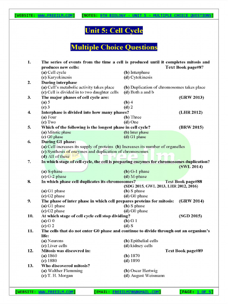 9th Bio Ch5 MCQ's | PDF