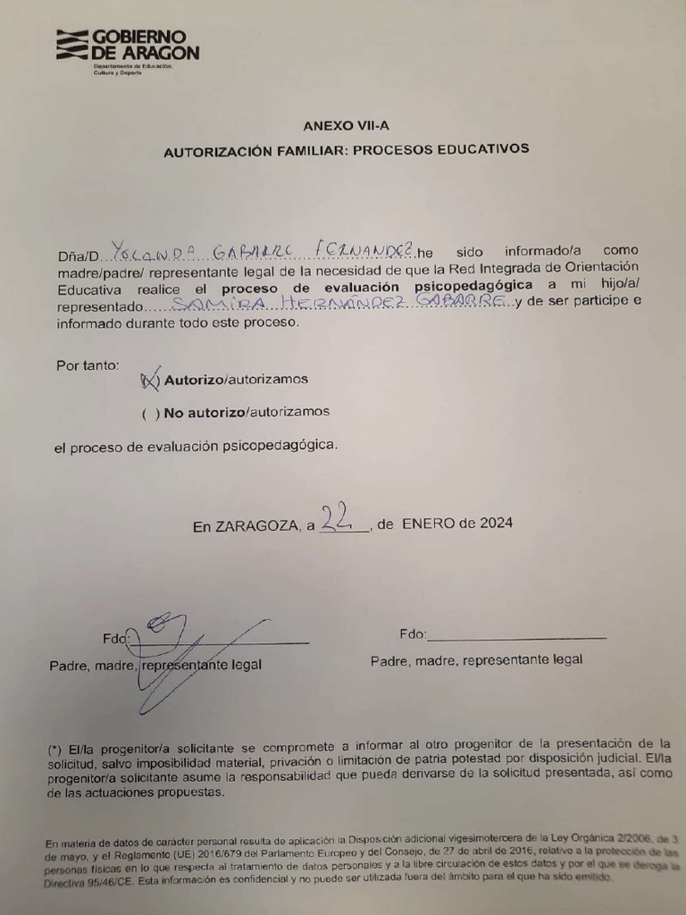 ANEXO VII a- Autorización Familiar | PDF