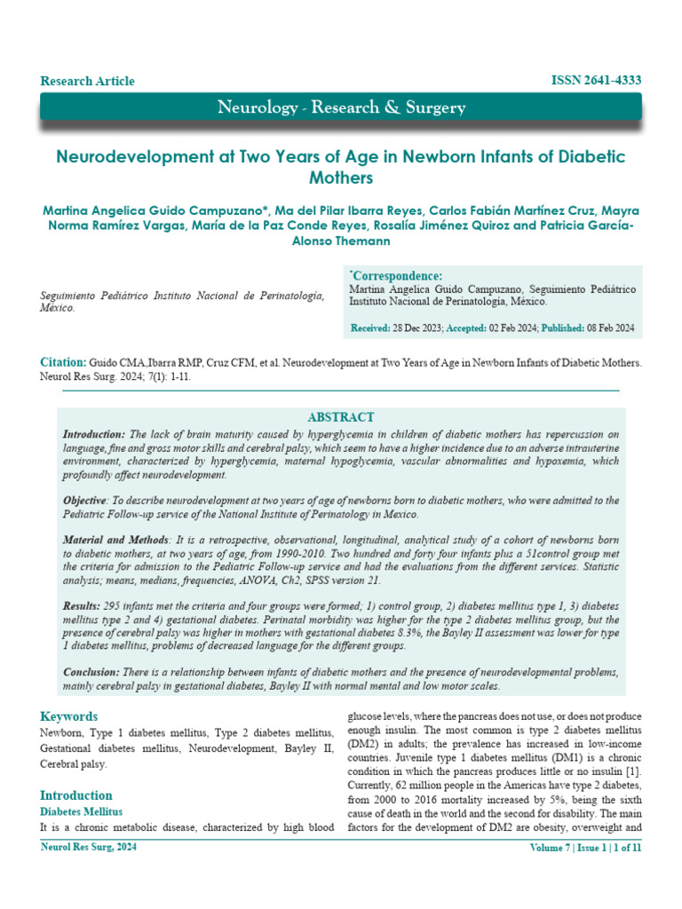 Neurodevelopment at Two Years of Age in Newborn Infants of Diabetic ...