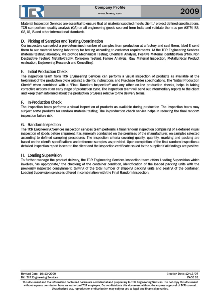 TCR Engineering Services Profile 2009 - 26 | PDF