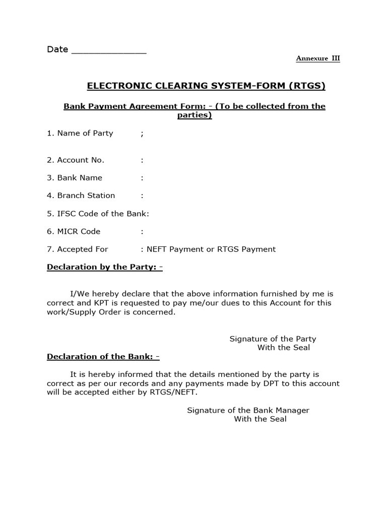 Click Here To Download RTGS Form. | PDF