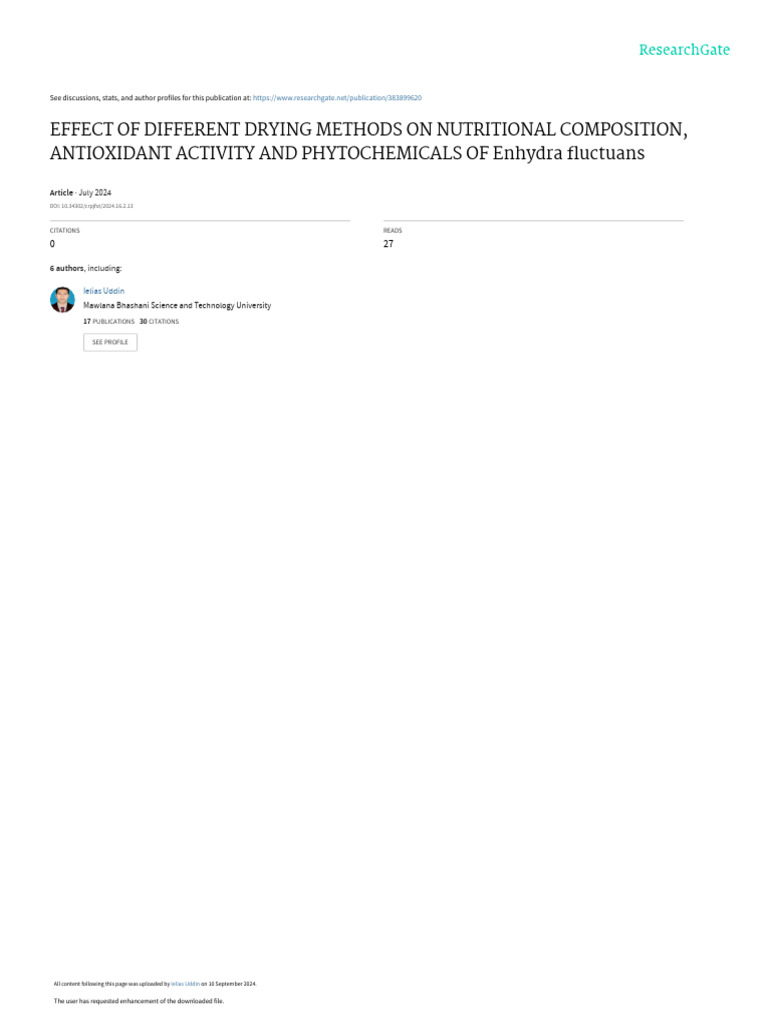 Effect Of Different Drying Methods On Nutritional Pdf Polyphenol