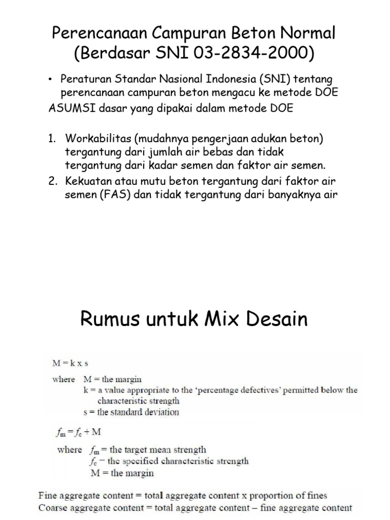 Perencanaan Campuran Beton Normal (Berdasar SNI 03-2834-2000 Edit | PDF