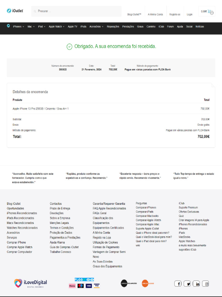 Checkout Ioutlet™ Dispositivos Apple Recondicionados | PDF