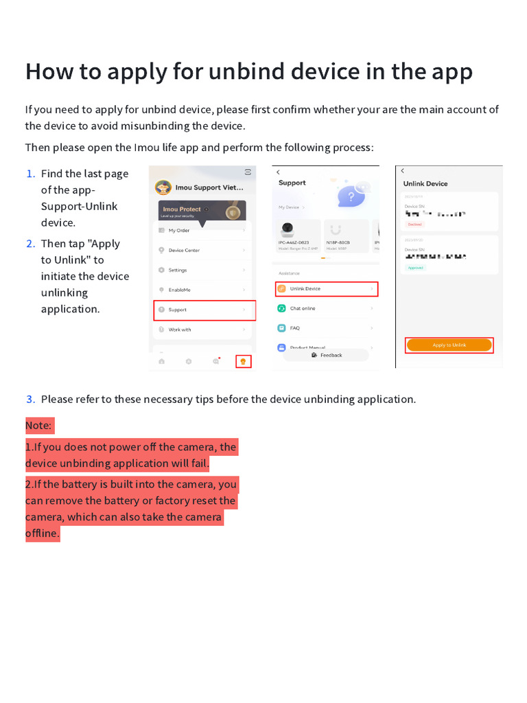 How To Apply For Unbind Device in The App - 1716540404229 - Unq28 | PDF