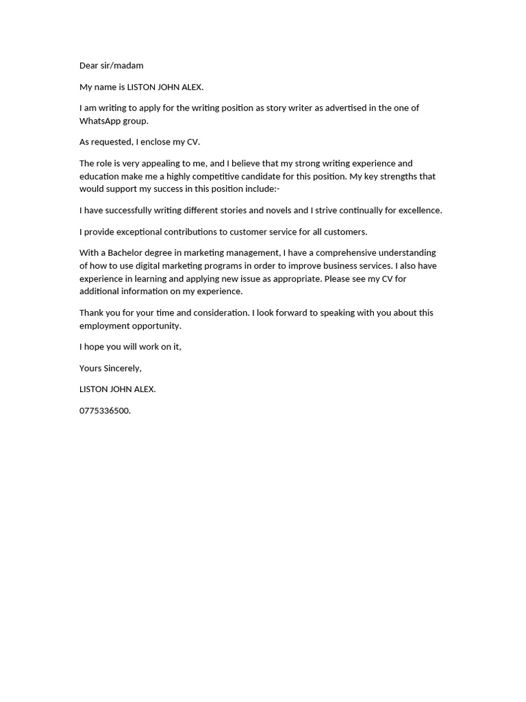 Liston Alex Application Letter | PDF