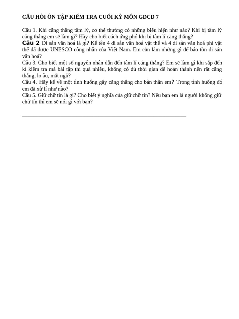 Câu Hỏi Ôn Tập Gdcd 7 | PDF