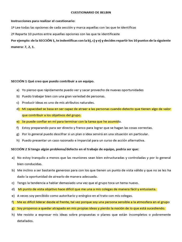 Test Roles de Belbin | PDF | Toma de decisiones | Experiencia