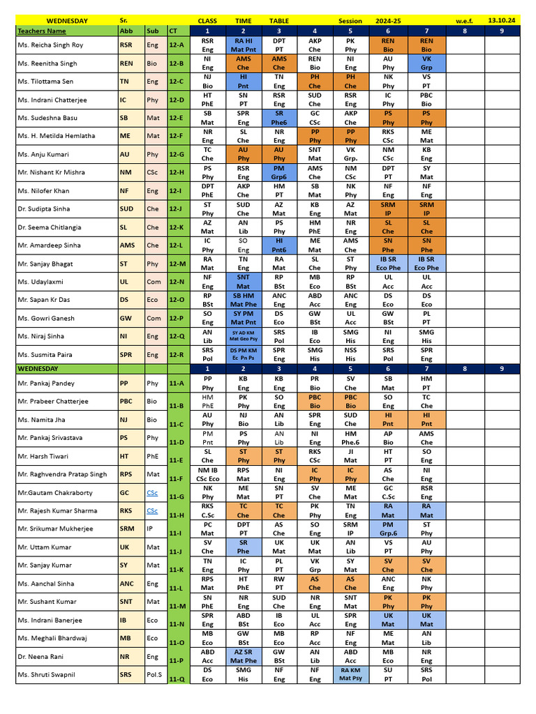 Class Time Table 24-25 - Wed | PDF