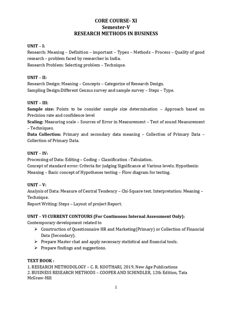 Unit I (Research Methods in Business) | PDF | Methodology | Experiment