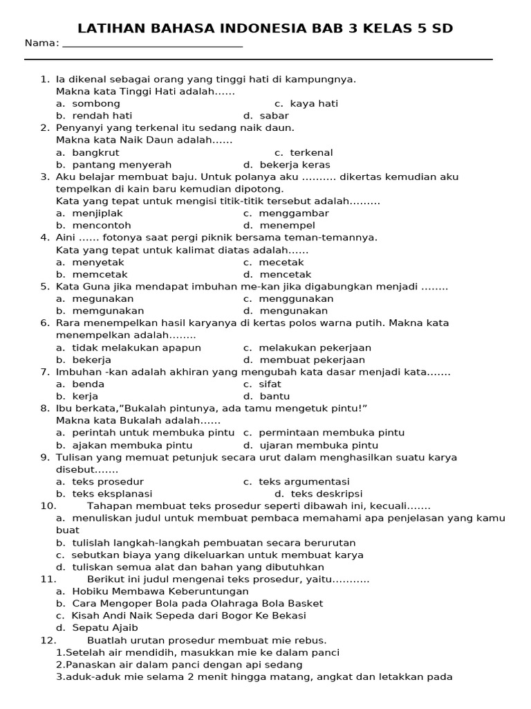 Bindo Kls 5, Kalimat Berimbuhan | PDF