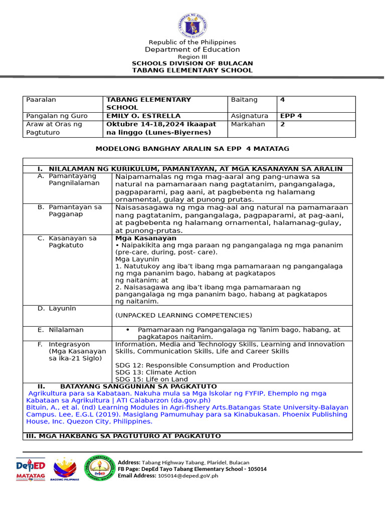 q2 Week 4 Emily Estrella DLP Matatag Epp Agrikultura Grade 4 | PDF