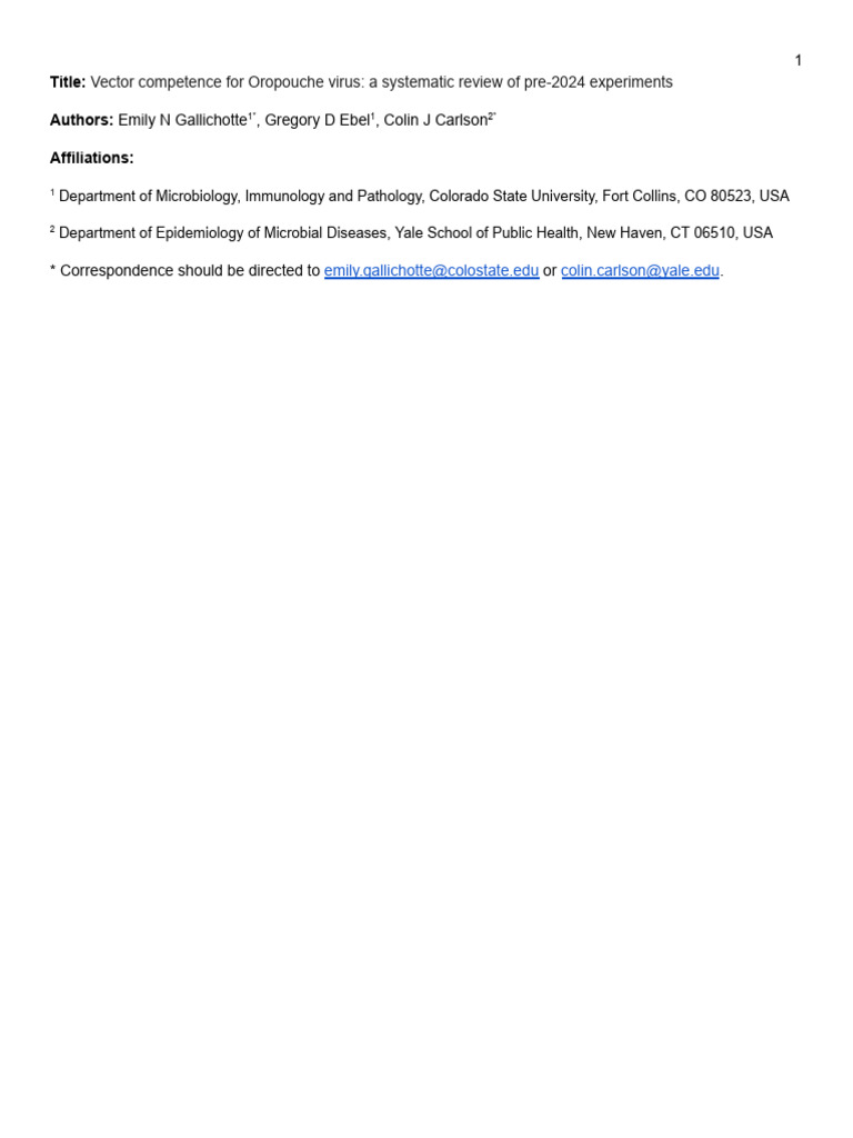 Vector Competence For Oropouche Virus A Systematic | PDF | Microbiology ...