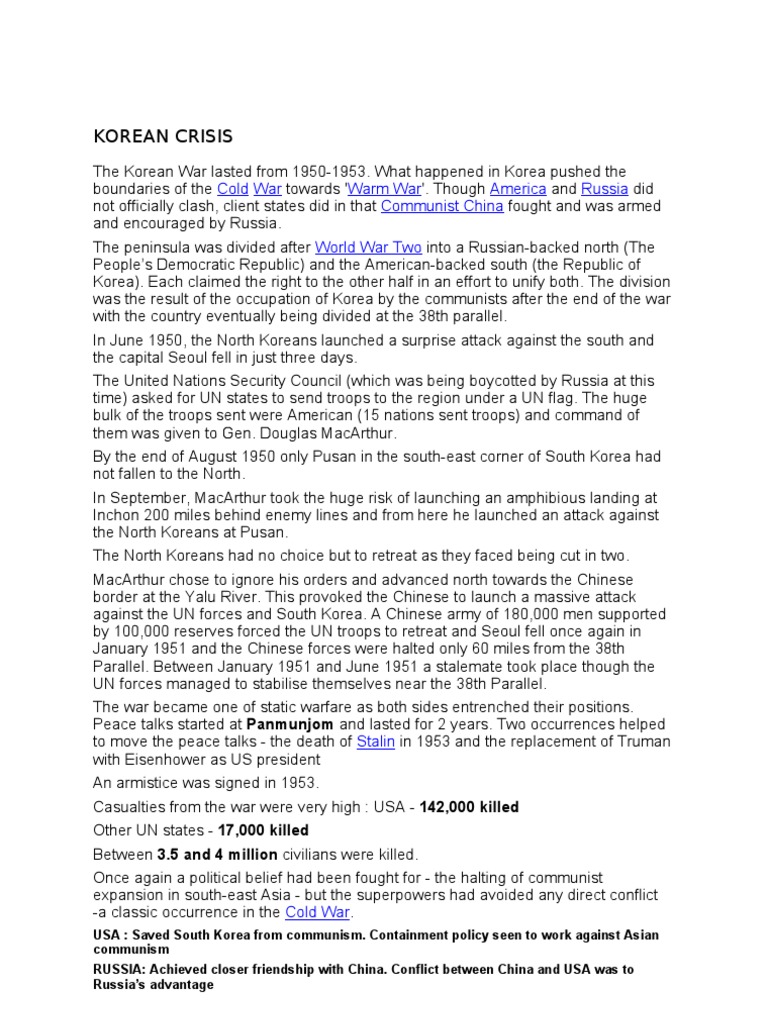 Korean War and Cuban Missile Crisis Overview | PDF | Politics | History