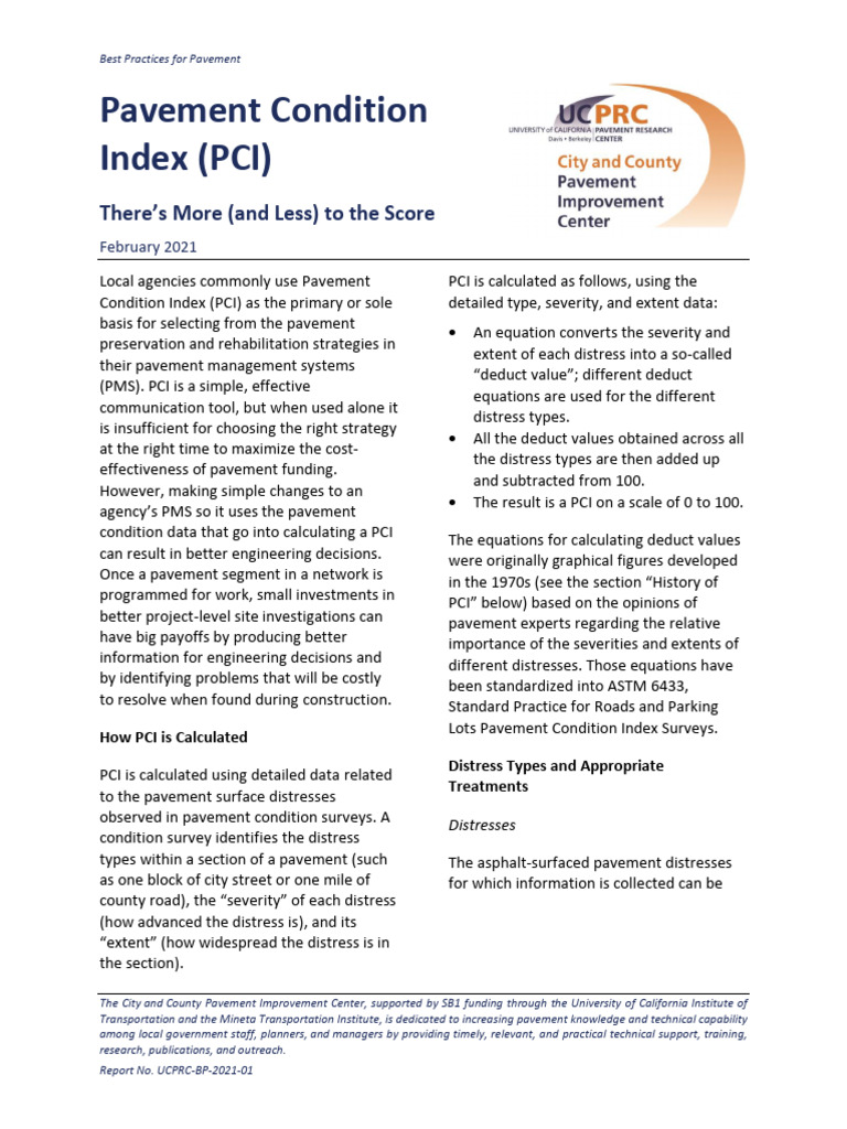 PCI 4-Pager Final v2 | PDF | Road Surface