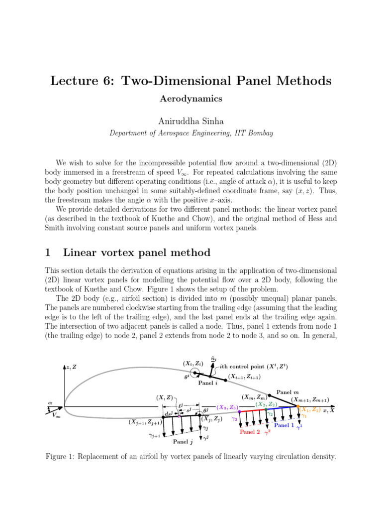 Two-Dimensional Vortex Panel Methods | PDF | Airfoil | Vortices