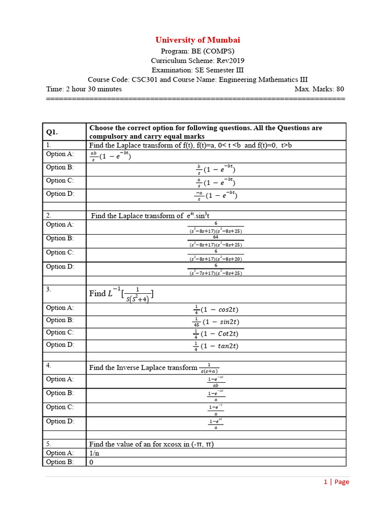 Engineering Mathematics III Exam Guide | PDF | Fourier Transform ...
