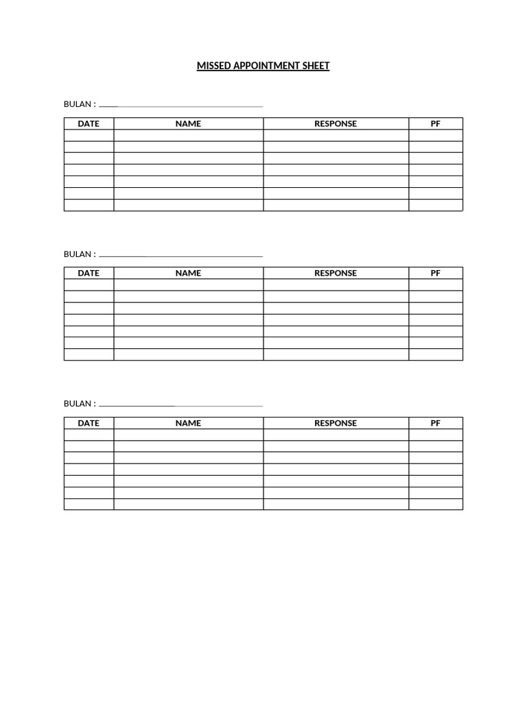 Missed Appointment Sheet | PDF