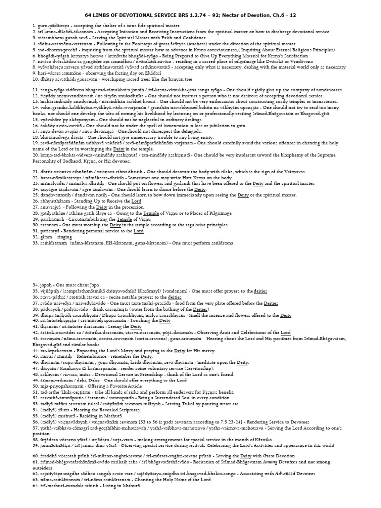 64 Limbs of Bhakti | PDF