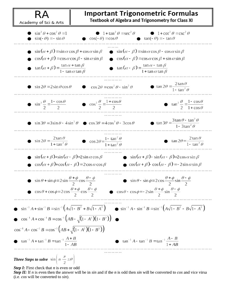 1st Year Trigonometric Formula | PDF | Trigonometry | Combinatorics