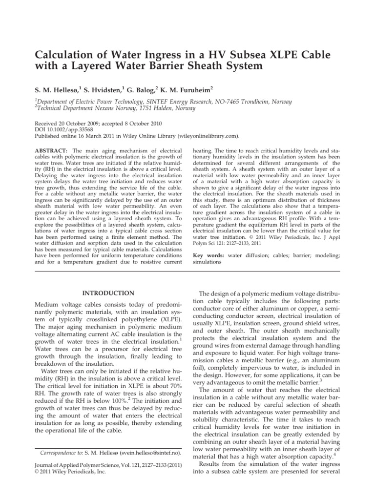 Water Ingress in HV Subsea Cables | PDF | Diffusion | Insulator ...