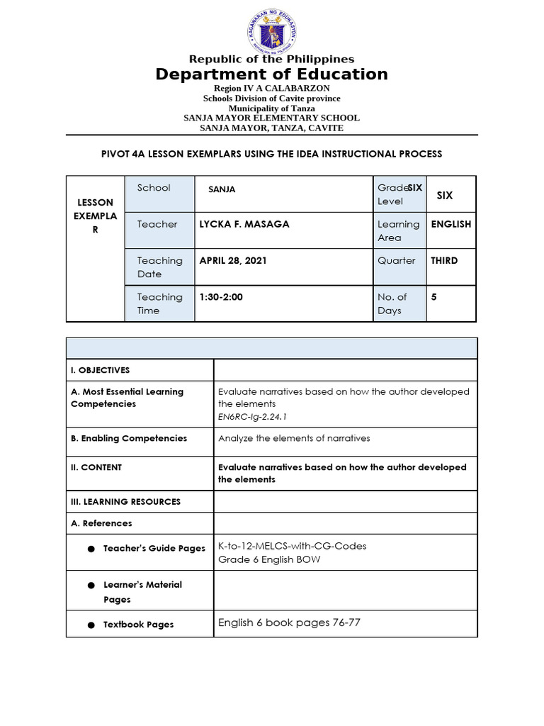Masaga - Cot 2 - Exemplar | PDF | Plot (Narrative) | Narrative