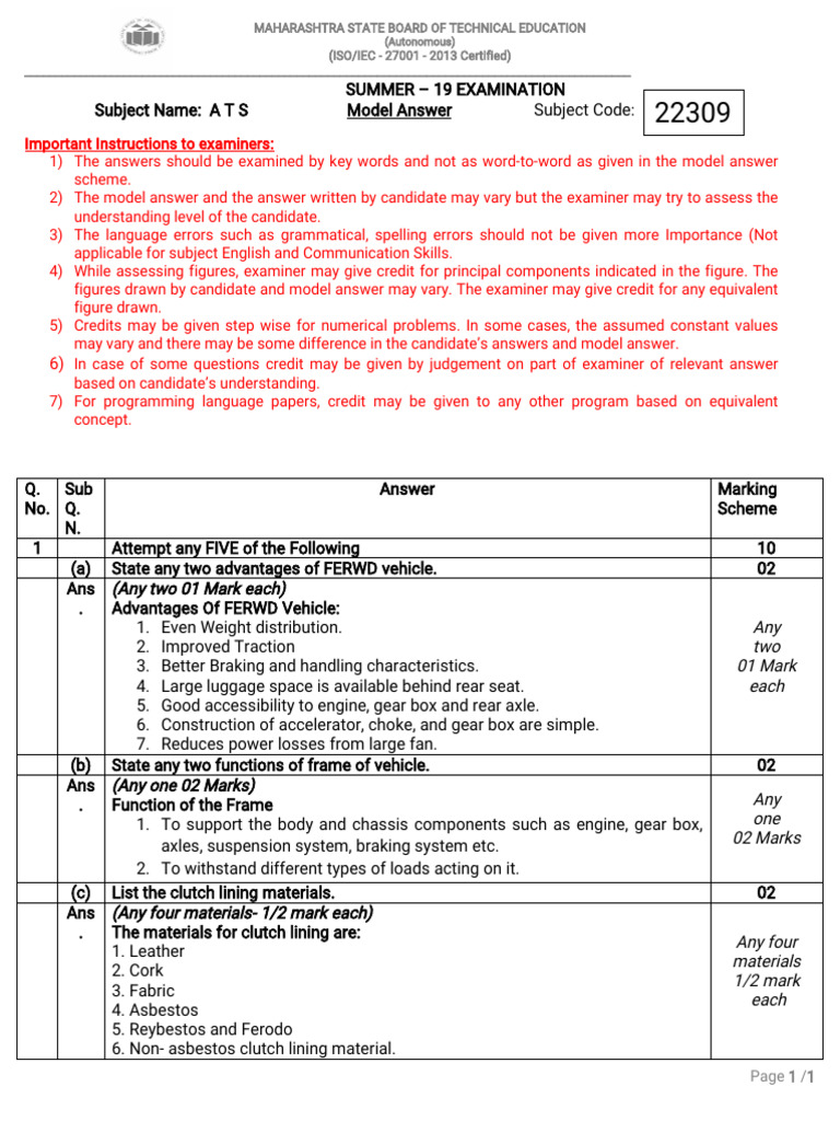 2019 Summer Model Answer Paper (Msbte Study Resources) | PDF