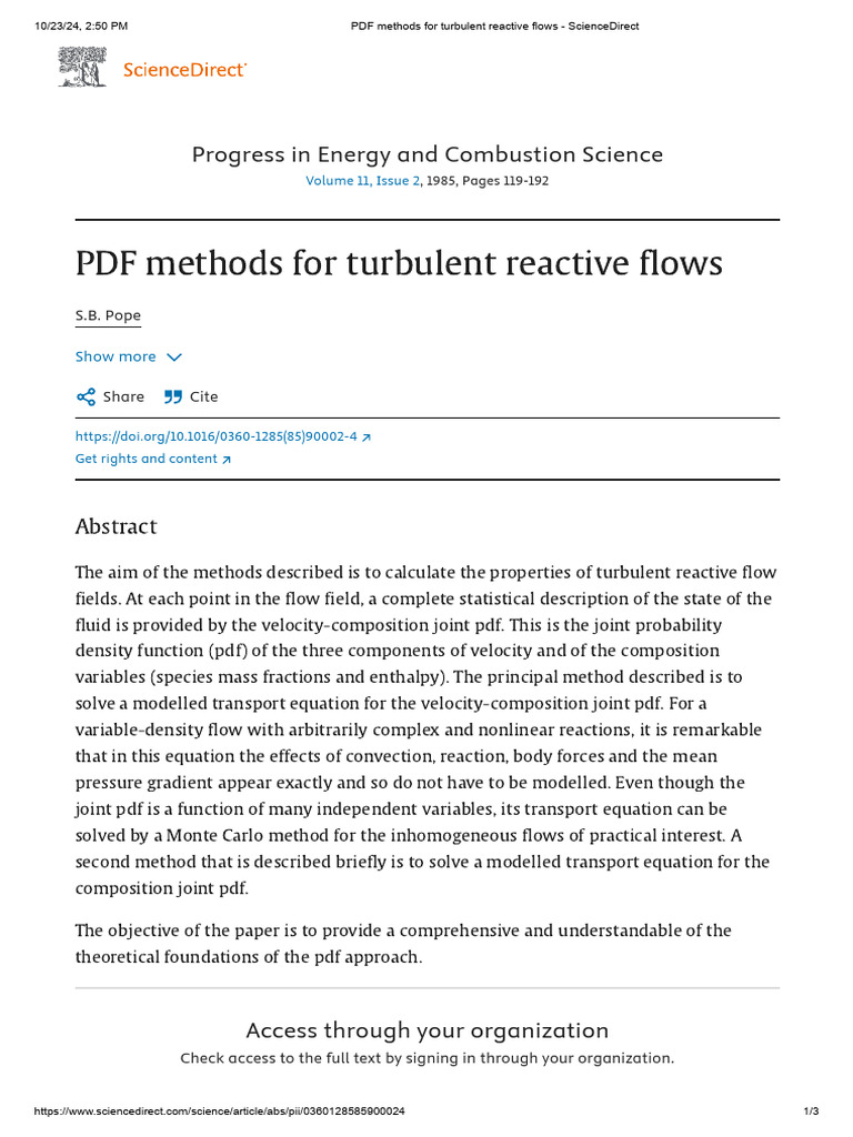PDF Methods For Turbulent Reactive Flows - ScienceDirect | PDF | Fluid Dynamics | Probability ...