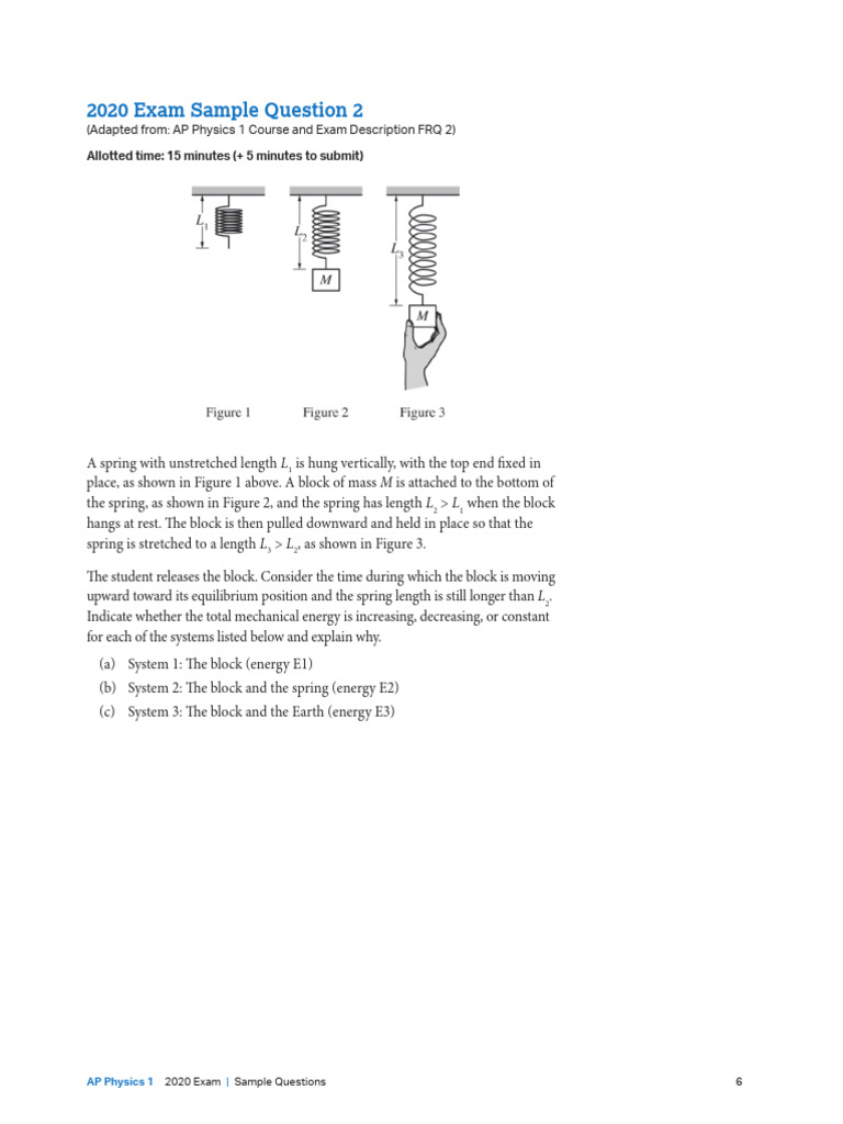 Ap 2020exam Sample Questions Physics 1 | PDF