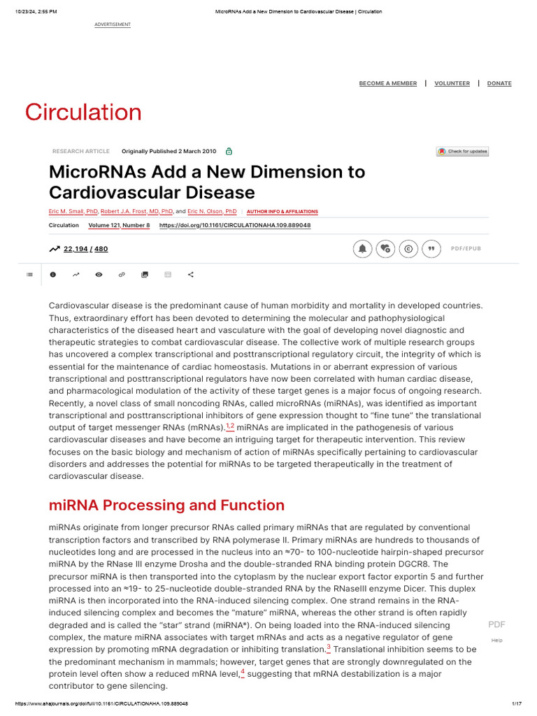 MicroRNAs Add A New Dimension To Cardiovascular Disease - Circulation ...