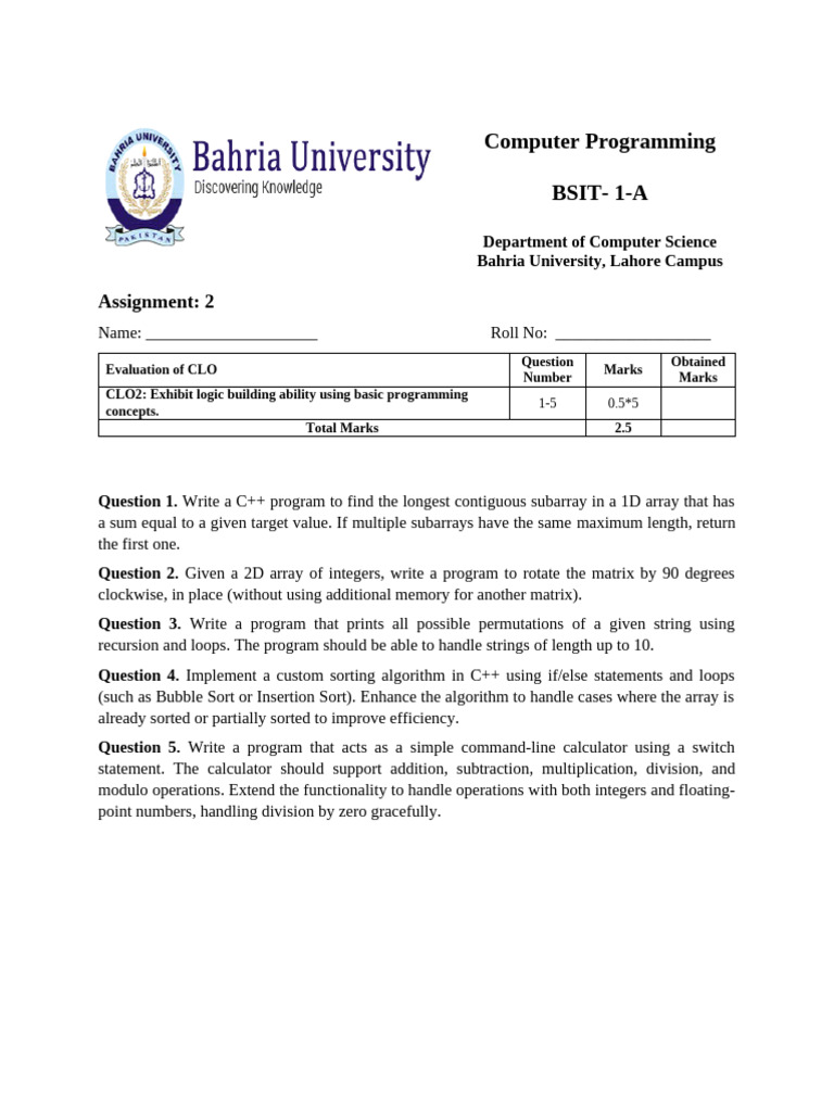 Programming Assignment Tasks | PDF