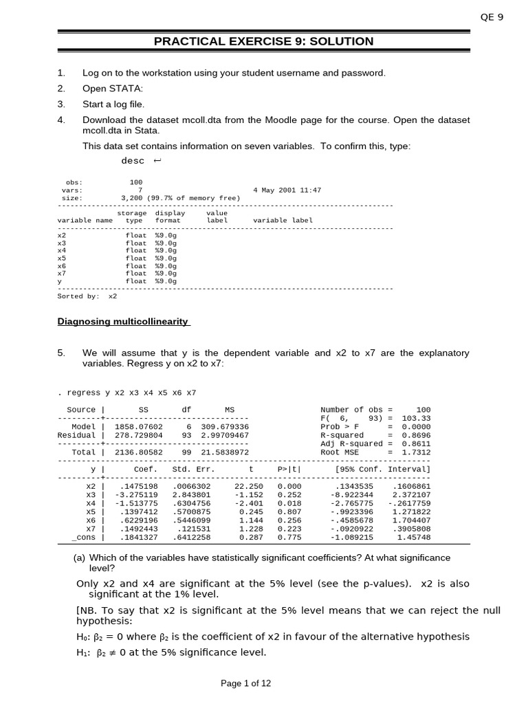 Prac 9-Multicollinearity Solution | PDF | Coefficient Of Determination | Multicollinearity